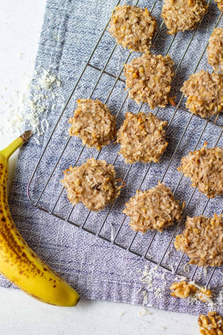 3-Ingredient Banana Coconut Walnut Cookies - Very Veganish
